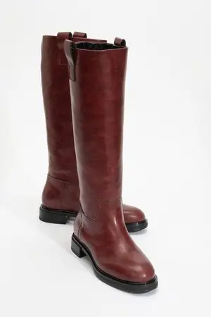 PROLOGUE SHOES Knee High Boot - Burgundy Faux Leather