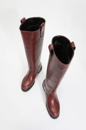 PROLOGUE SHOES Knee High Boot - Burgundy Faux Leather
