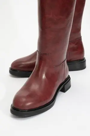 PROLOGUE SHOES Knee High Boot - Burgundy Faux Leather