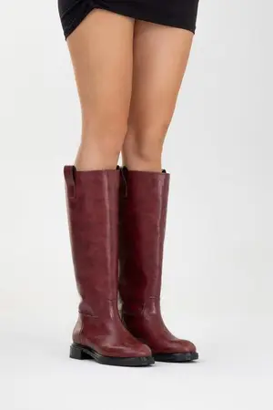 PROLOGUE SHOES Knee High Boot - Burgundy Faux Leather
