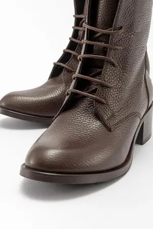 FOREVER & ALWAYS SHOES Leather Block Heel Ankle Boots - Brown Leather
