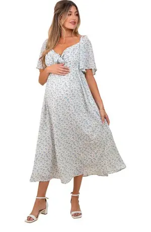 PINKBLUSH Floral Front Tie Midi Dress