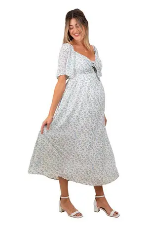 PINKBLUSH Floral Front Tie Midi Dress