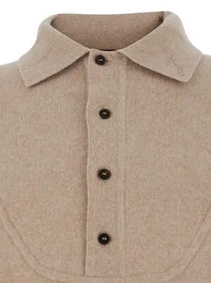 Jacquemus Wool Sweater With Polo Collar And Ribbed Details - Beige