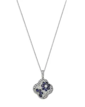 Bloomingdale'S Sapphire And Diamond Clover Pendant Necklace - White Gold