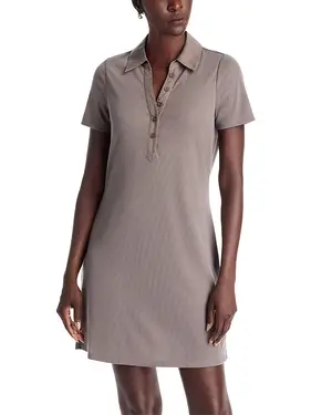 SINGLE THREAD Ribbed Knit Dress With Woven Placket - Castlerock