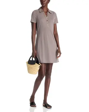 SINGLE THREAD Ribbed Knit Dress With Woven Placket - Castlerock