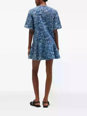 GANNI Floral Print Denim Mini Dress