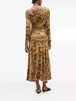 GANNI Tiger-print Draped Midi Dress - Neutrals