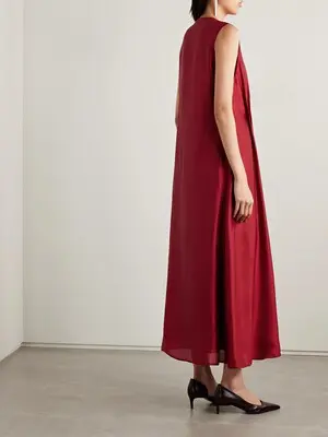 Khaite Syd Pleated Satin-twill Midi Dress