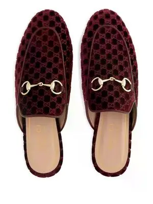 Gucci Horsebit Gg Pattern Velvet Mules - Red