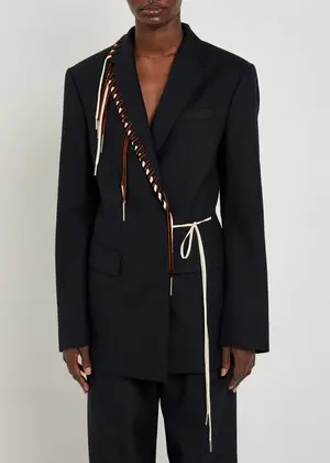 Dries Van Noten Embellished Wool Wrap Blazer