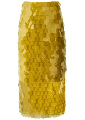 ROKSANDA Embellished Midi Mesh Skirt - Olive