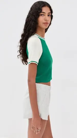 STATE & LAKE Raglan Baseball Tee - Green/white