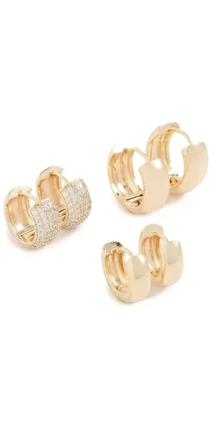 BY ADINA EDEN Solid/pave Wide Huggie Earrings Set - Gold