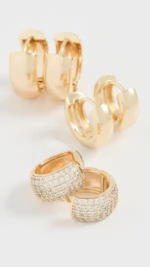 ADINA EDEN Solid/pave Wide Huggie Earrings Set