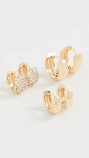 ADINA EDEN Solid/pave Wide Huggie Earrings Set