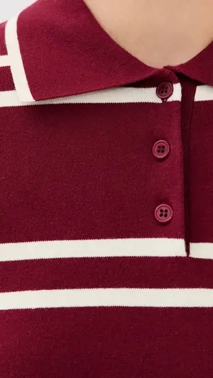 STATE & LAKE Striped Knit Polo - Oxblood/white