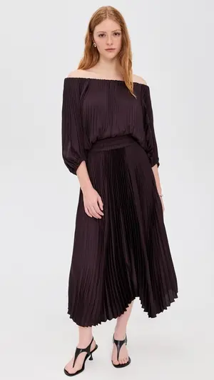 A.L.C. Sienna Pleated Midi Dress - Deep Plum