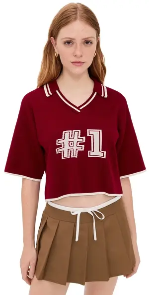 STATE & LAKE V-neck Varsity Jersey - Burgundy/white