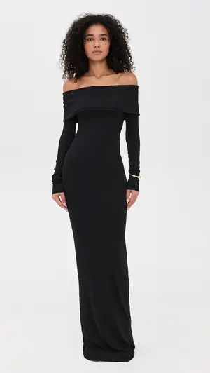 Eterne Long Sleeve Off Shoulder Maxi Dress