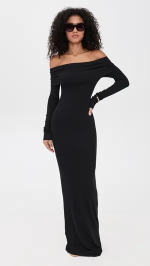 Eterne Long Sleeve Off Shoulder Maxi Dress