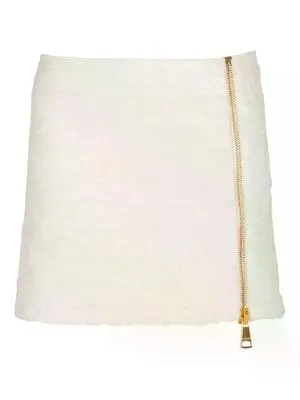 Balmain Zipped Tweed Mini Skirt - White