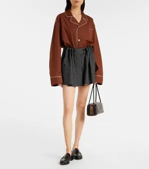 Prada Herringbone Virgin Wool Miniskirt