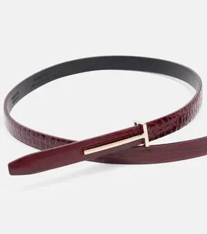 TOM FORD Croc-effect Leather Belt - Red