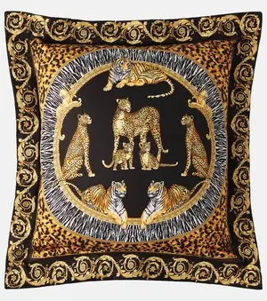 Versace Logo Printed Cotton Satin Cushion - Black