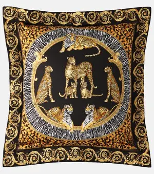 Versace Logo Printed Cotton Satin Cushion - Black