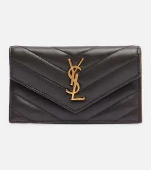 Saint Laurent Cassandre Matelassé Leather Card Case - Grey
