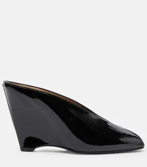 FERRAGAMO Alicia 95 Patent Leather Wedge Mules - Black