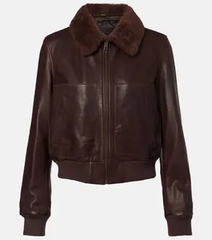 NILI LOTAN Shearling Trimmed Leather Jacket - Brown