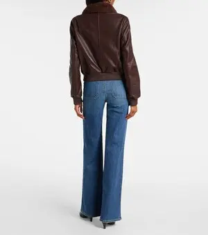NILI LOTAN Shearling Trimmed Leather Jacket - Brown