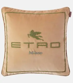 Etro Sponge Logo Cotton And Wool Cushion - Beige