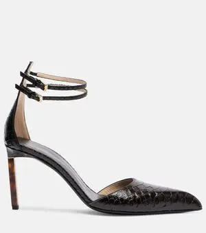 TOM FORD Ruby + Black Snakeskin Effect Leather Pointed Toe Pumps With Buckle-fastening Ankle Strap - Brown