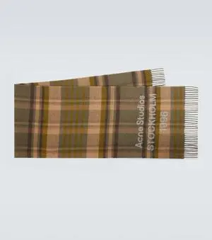 Acne Studios Logo Checked Wool Scarf - Green