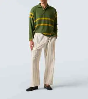 BODE Striped Virgin Wool Polo Sweater - Green