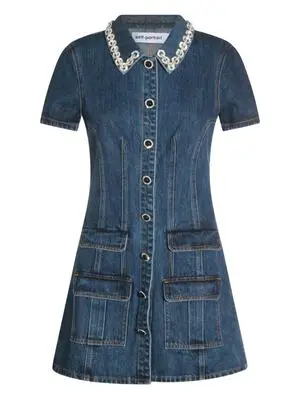 SELF-PORTRAIT Self-Portrait Denim Mini Dress - Blue