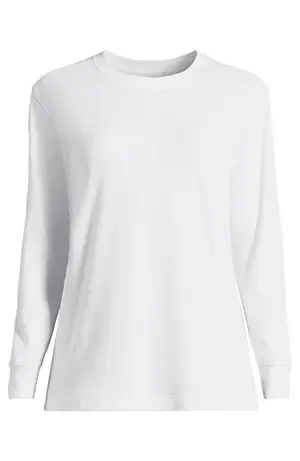 LANDS' END Cotton Long-sleeve Crewneck - White