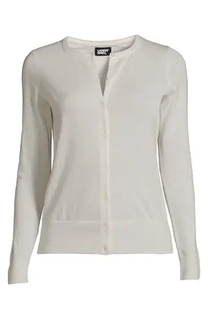 LANDS' END Fine Gauge Cotton Cardigan Sweater - Ivory