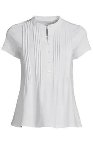 LANDS' END Lightweight Jersey Pintuck Blouse - White