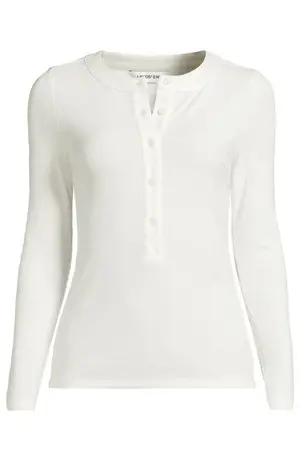 LANDS' END Drapey Rib Fitted Long Sleeve Henley T-shirt