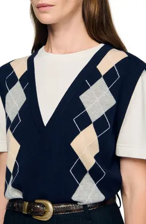 Sandro Argyle Layered Jumper - Navy Blue