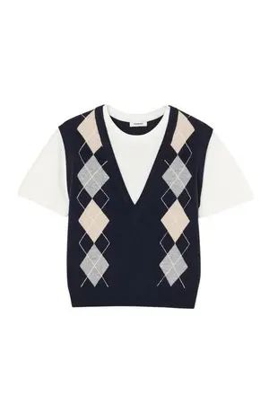 Sandro Argyle Layered Jumper - Navy Blue