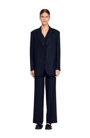 Sandro Striped Rhinestone Suit Jacket - Navy Blue