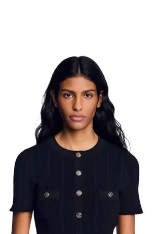 Sandro Cropped Pointelle Knit Cardigan With Button Detailing