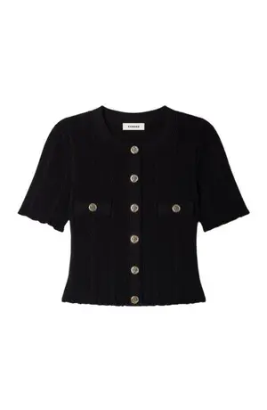 Sandro Cropped Pointelle Knit Cardigan With Button Detailing