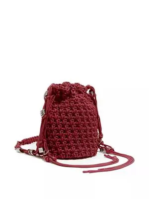 Bimba Y Lola Crochet Drawstring Bucket Bag - Red